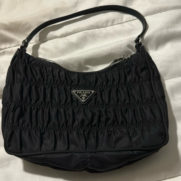 Prada | Bags | Authentic Prada Tessuto Nylon Gaufr Shoulder Bag Black ...
